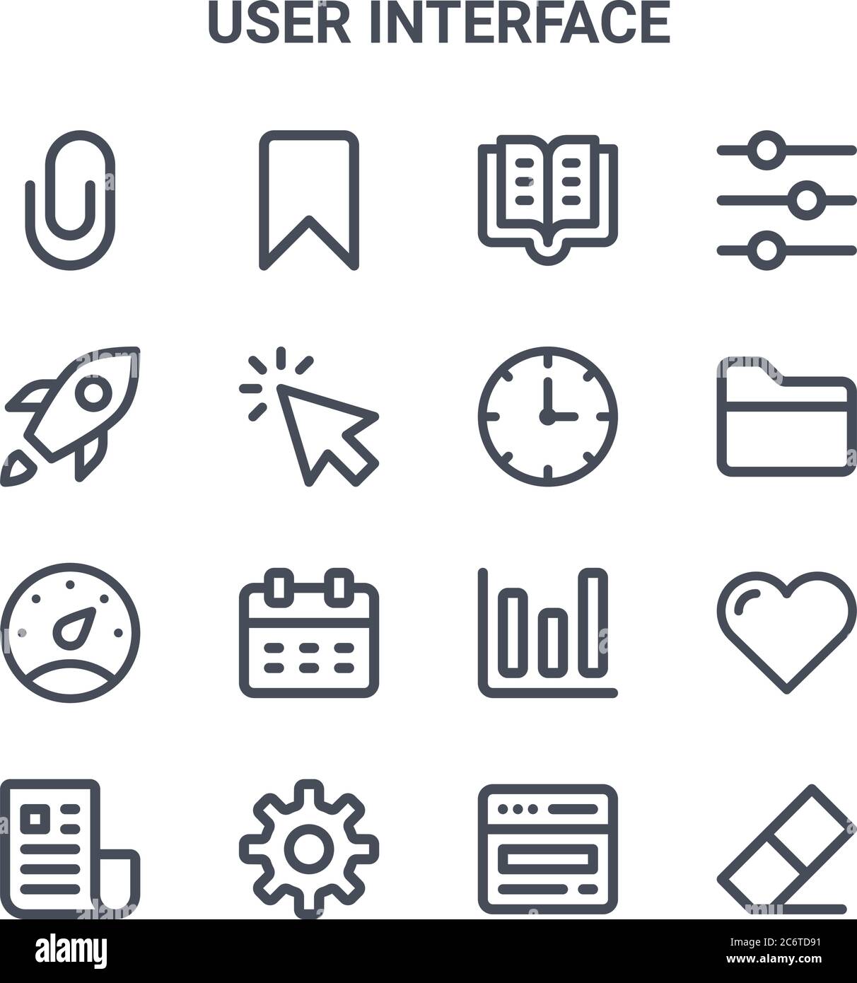set of 16 user interface concept vector line icons. 64x64 thin stroke ...