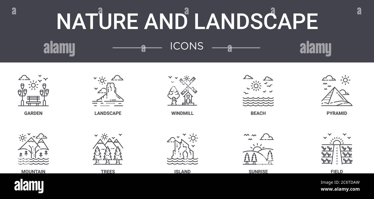 nature and landscape concept line icons set. contains icons usable for ...