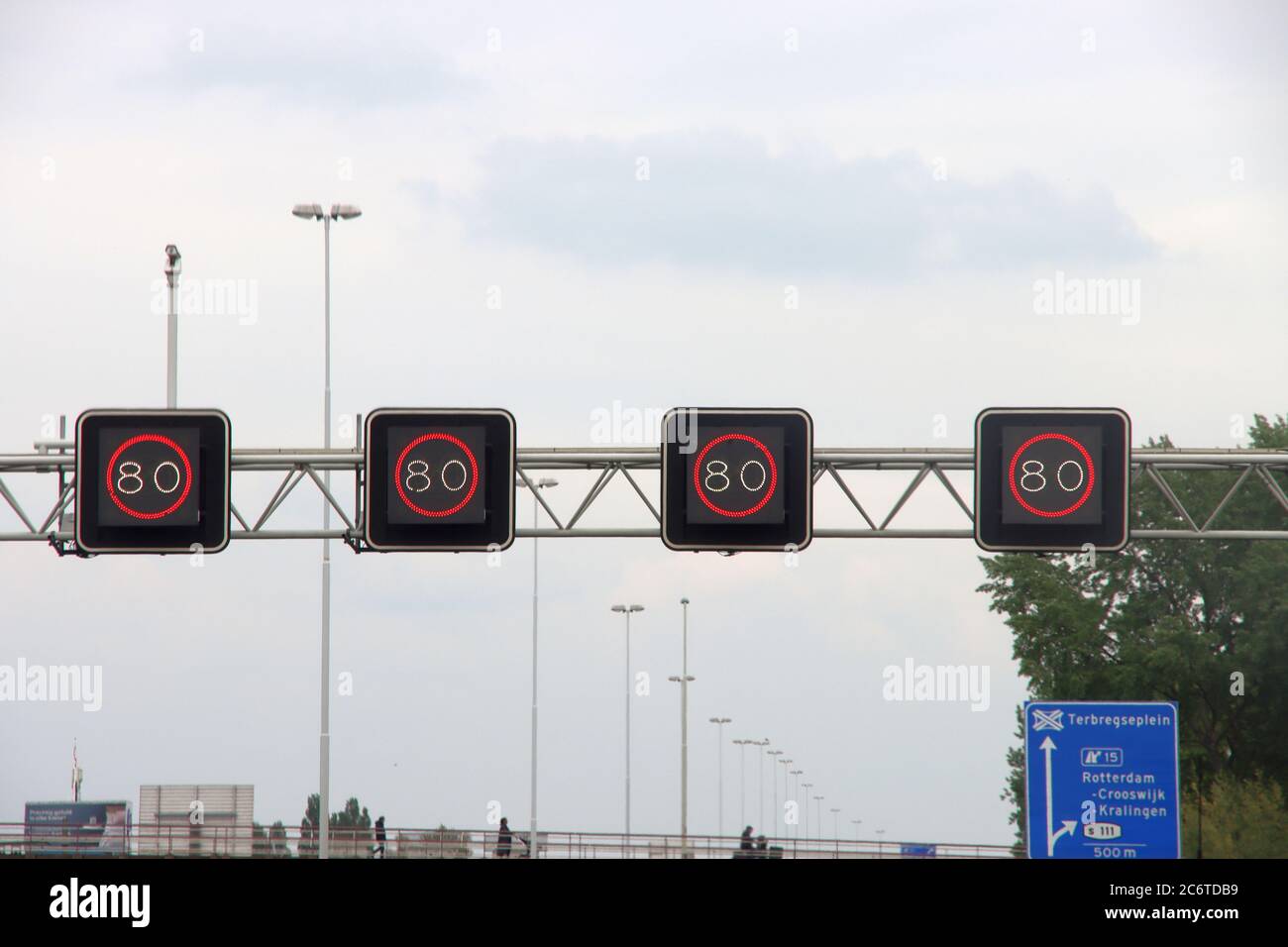 Dynamic speed signs above Motorway A20 with 80 kilometer as limit in ...