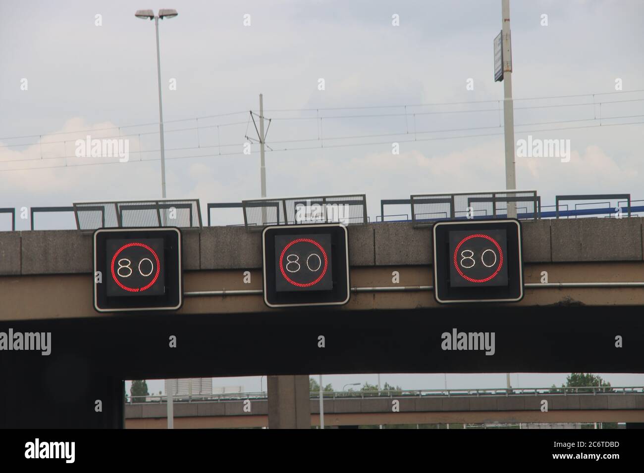 Dynamic speed signs above Motorway A20 with 80 kilometer as limit in ...