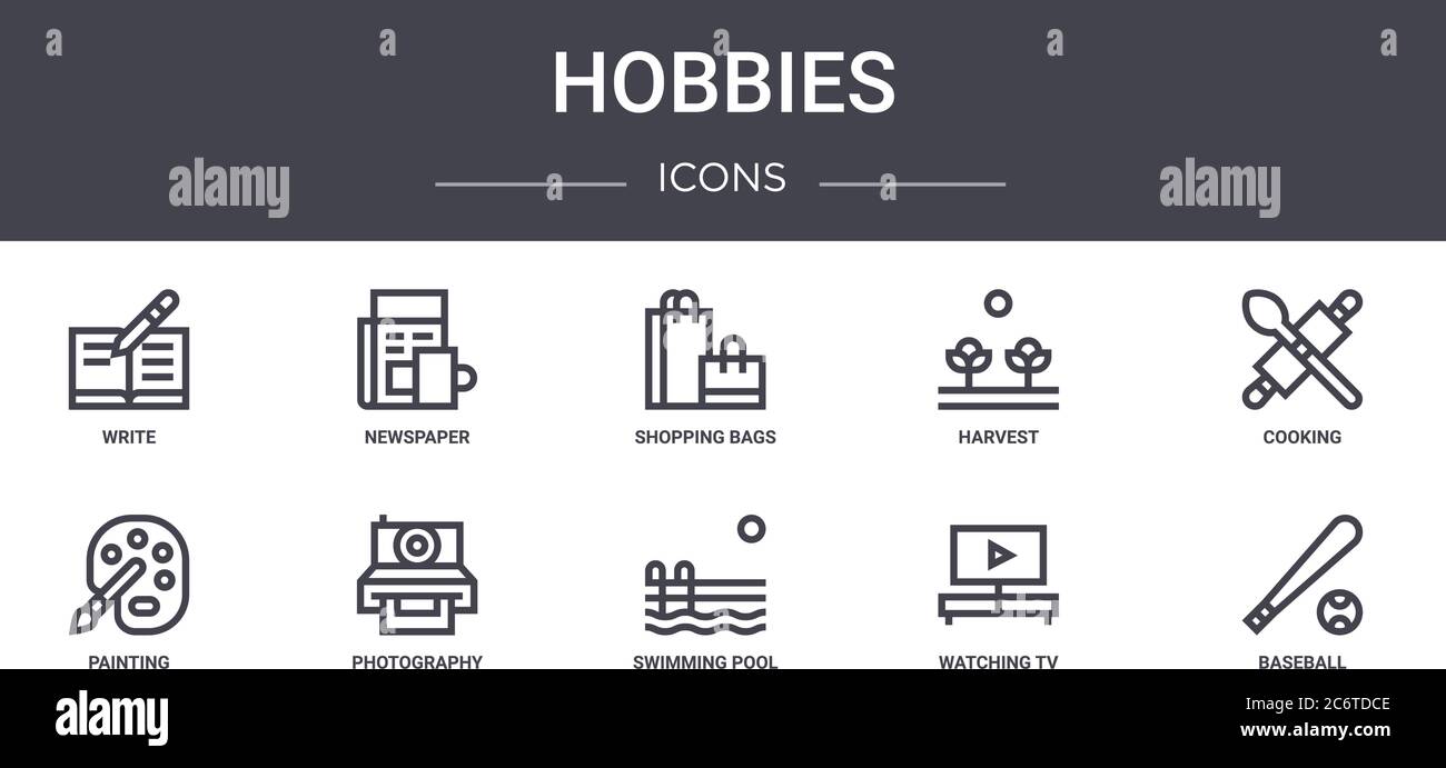 hobbies concept line icons set. contains icons usable for web, logo, ui ...