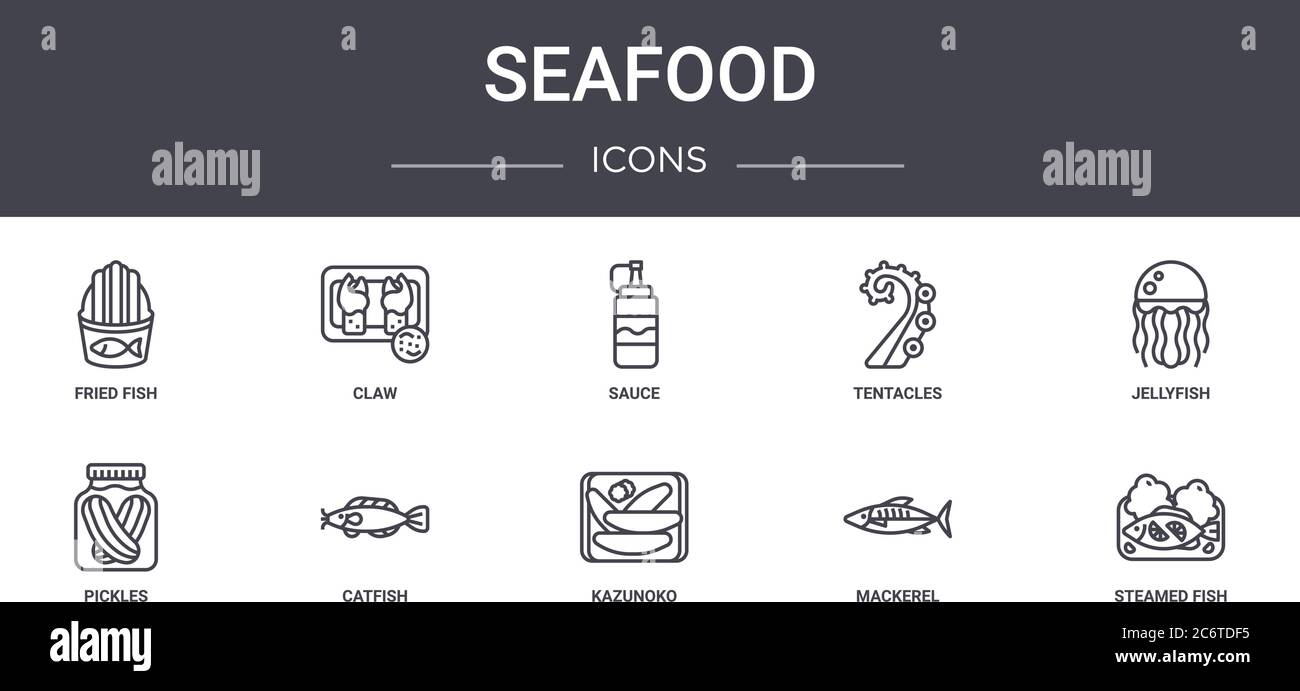 seafood concept line icons set. contains icons usable for web, logo, ui ...