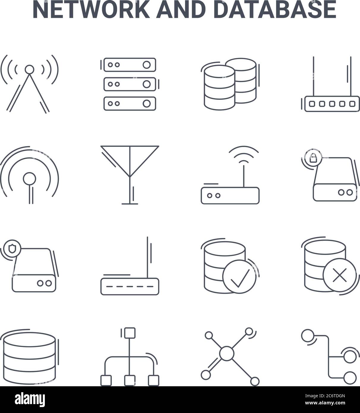 set of 16 network and database concept vector line icons. 64x64 thin ...