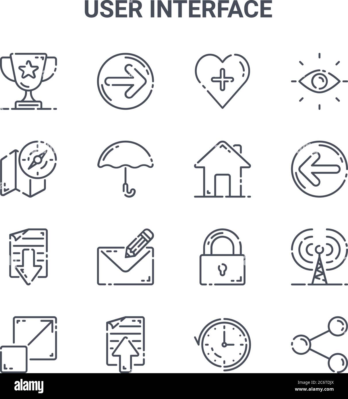 set of 16 user interface concept vector line icons. 64x64 thin stroke ...