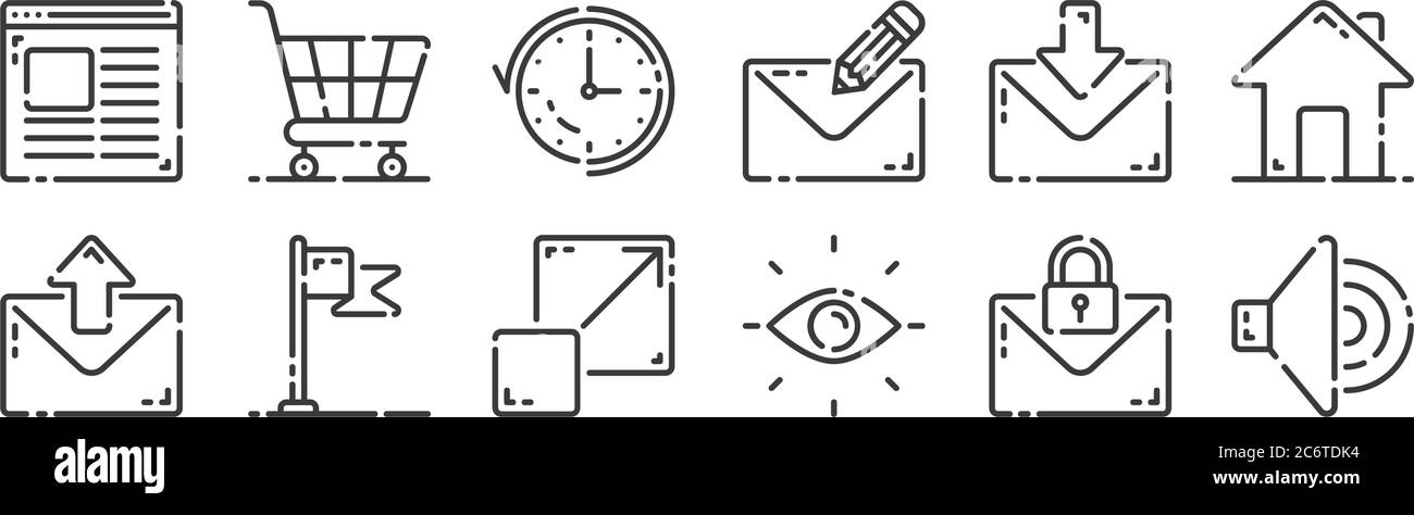 12 set of linear user interface icons. thin outline icons such as audio ...