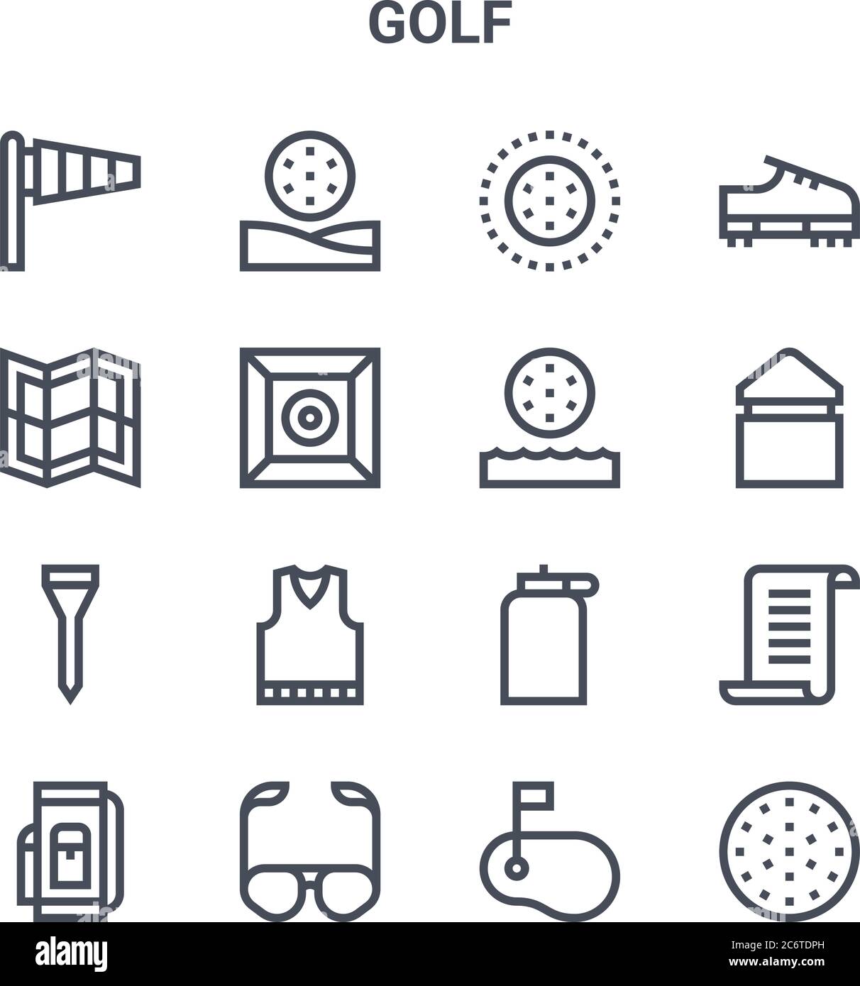 set of 16 golf concept vector line icons. 64x64 thin stroke icons such ...