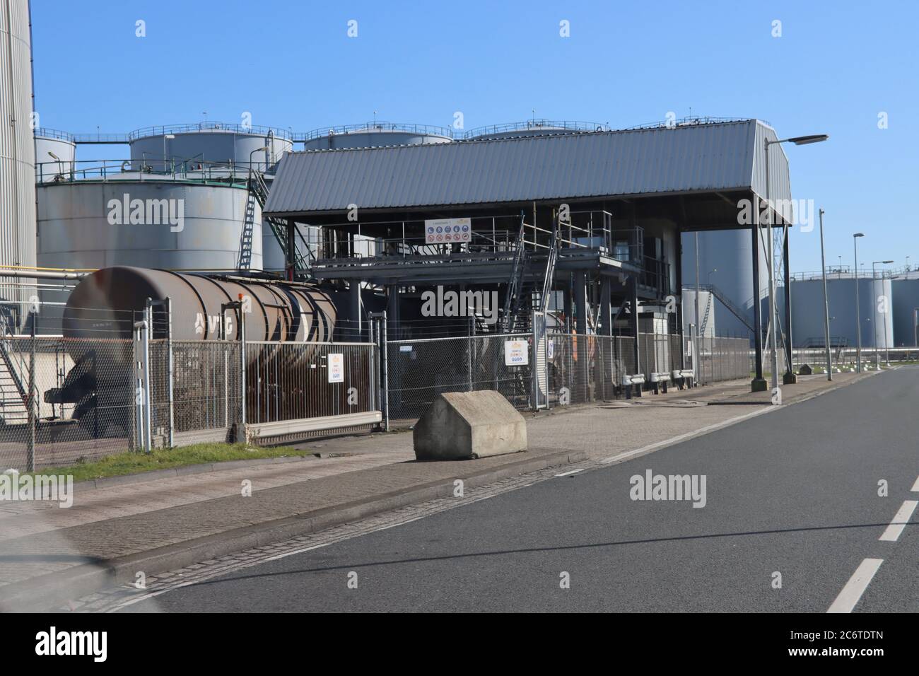 Oil and chemical tanks at the terminal of Koole in the Botlek Harbor of ...