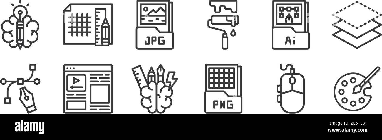 12 set of linear graphic design icons. thin outline icons such as color ...