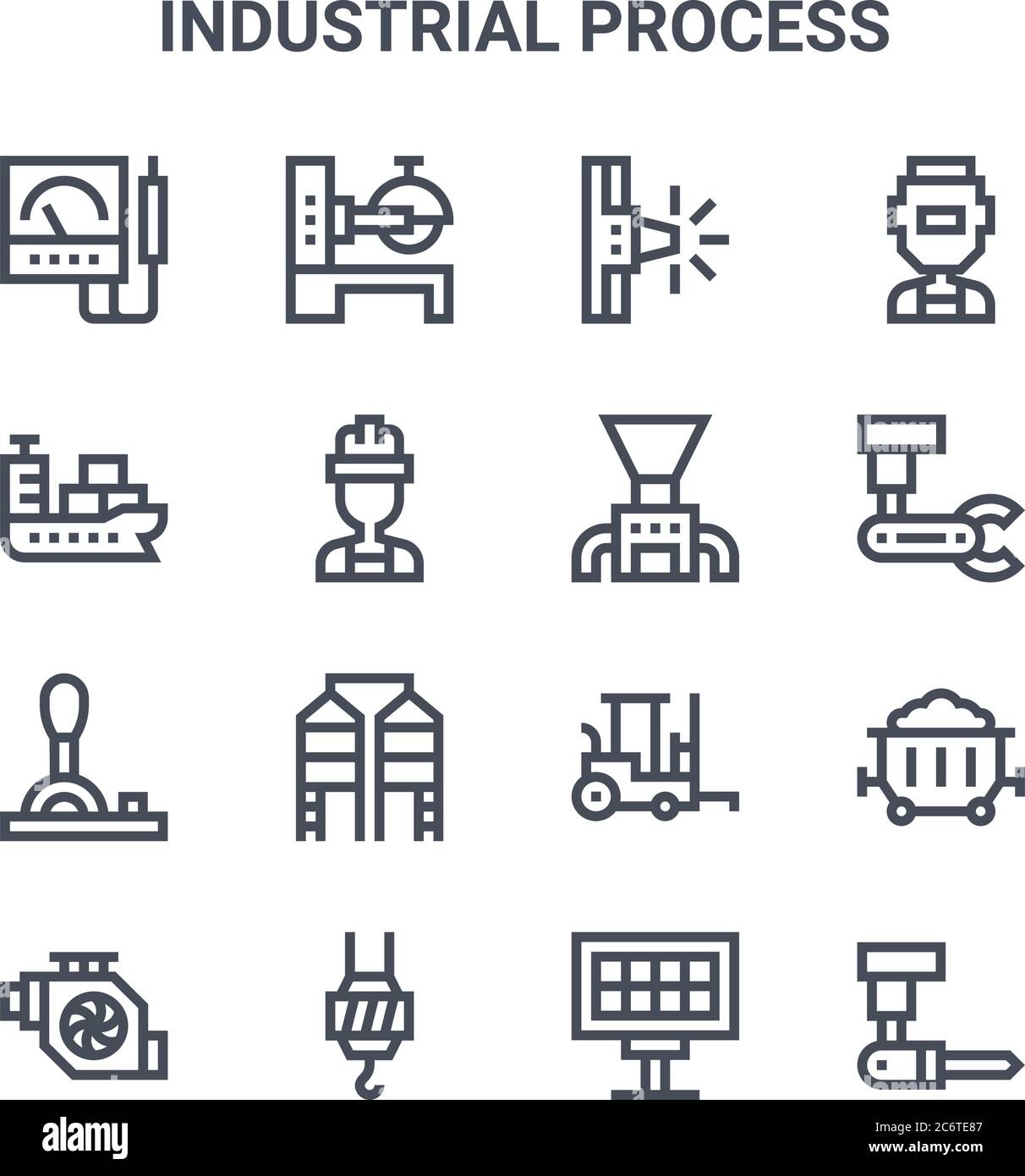 set of 16 industrial process concept vector line icons. 64x64 thin ...