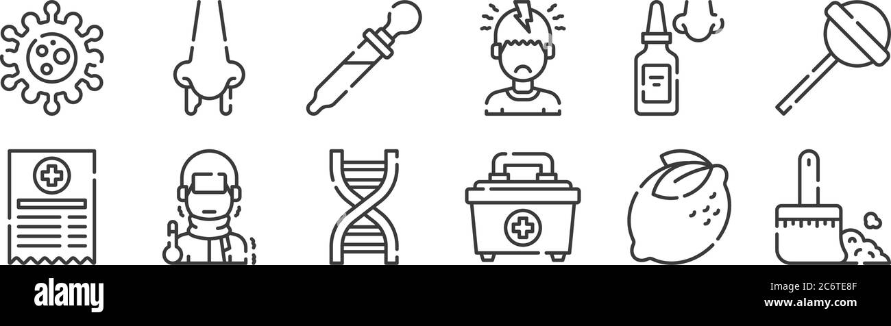 12 set of linear allergies icons. thin outline icons such as dust ...