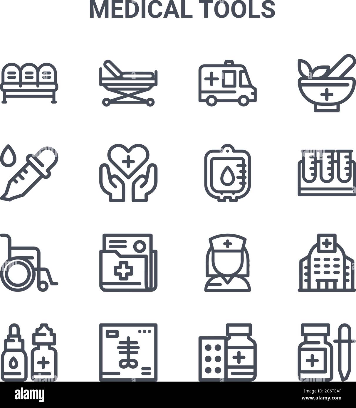 set of 16 medical tools concept vector line icons. 64x64 thin stroke ...