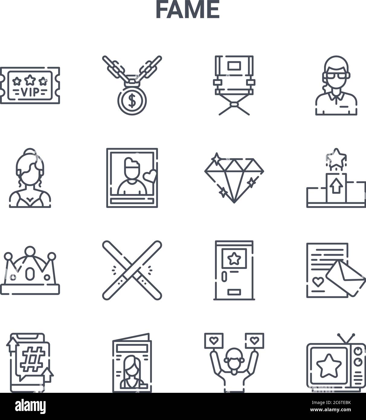 set of 16 fame concept vector line icons. 64x64 thin stroke icons such ...