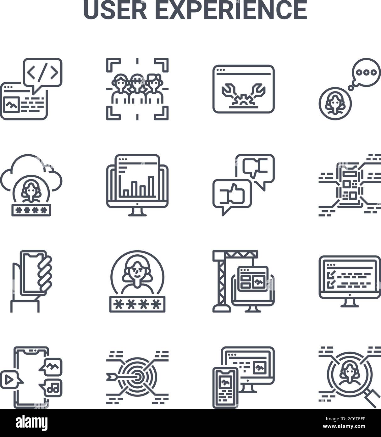 set of 16 user experience concept vector line icons. 64x64 thin stroke ...