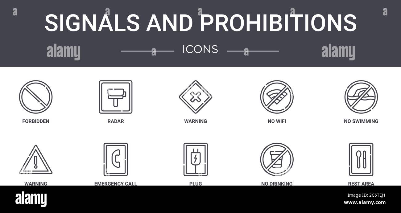 signals and prohibitions concept line icons set. contains icons usable ...
