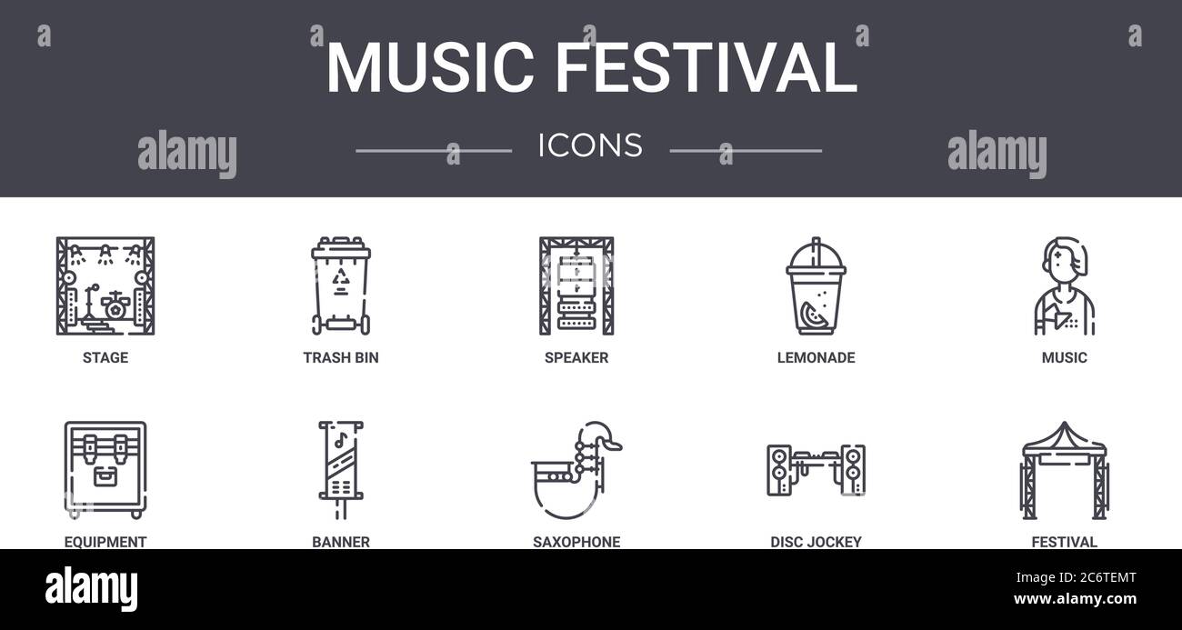 music festival concept line icons set. contains icons usable for web ...