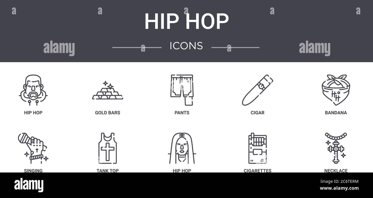hip hop concept line icons set. contains icons usable for web, logo, ui ...