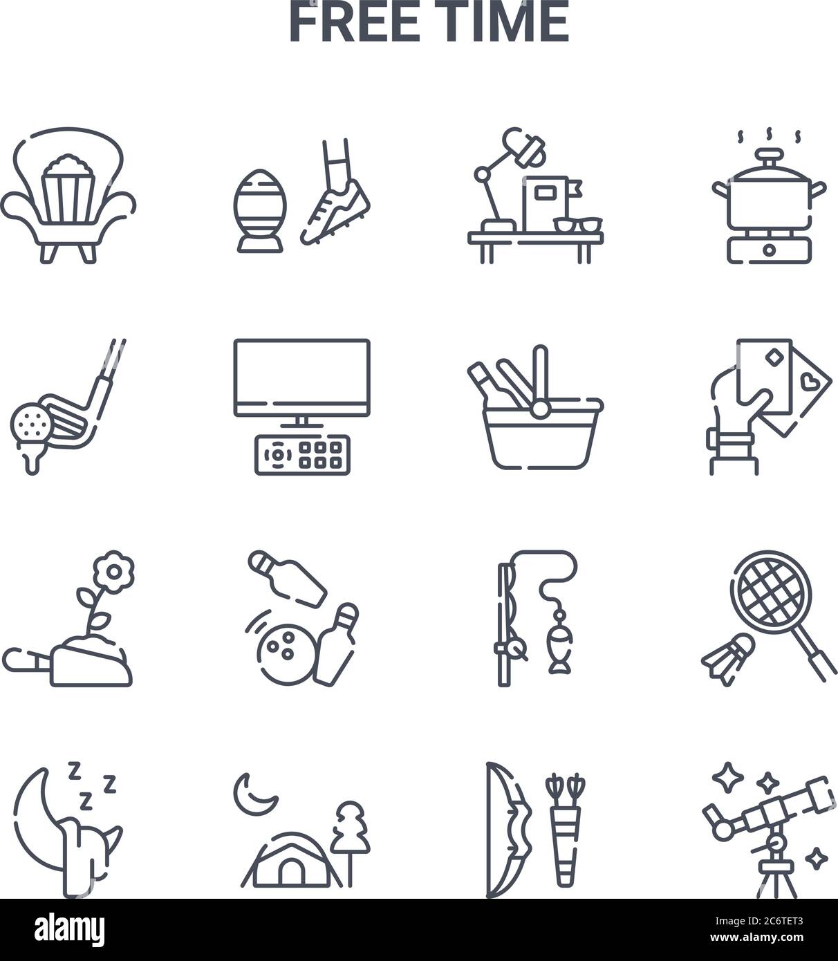 set of 16 free time concept vector line icons. 64x64 thin stroke icons ...