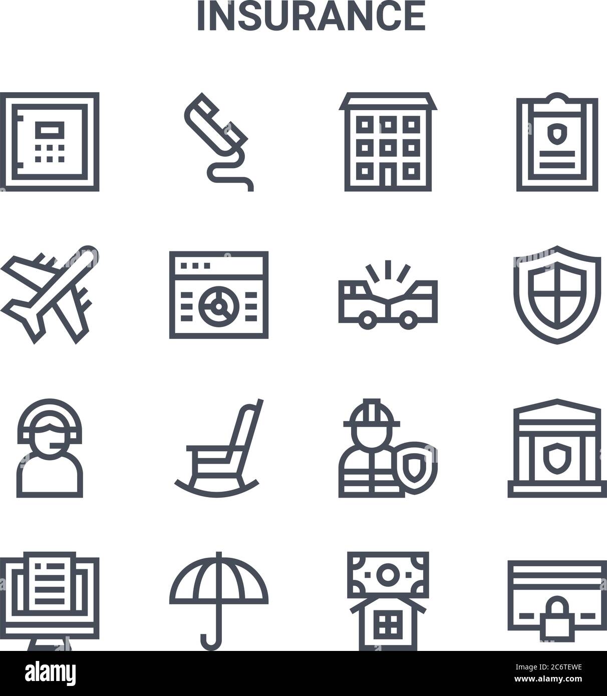 set of 16 insurance concept vector line icons. 64x64 thin stroke icons ...