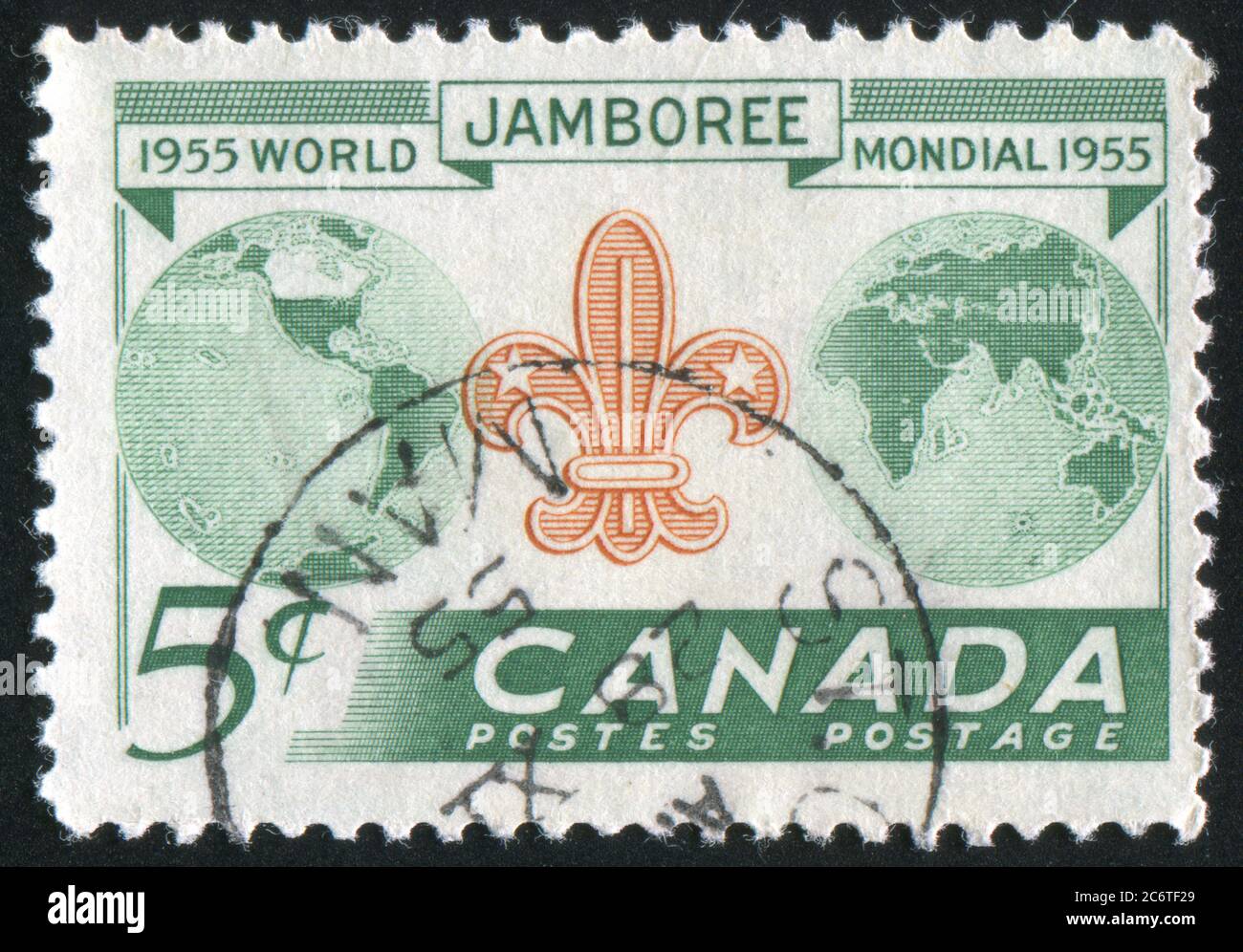 CANADA - CIRCA 1955: stamp printed by Canada, shows Globe and Scout ...