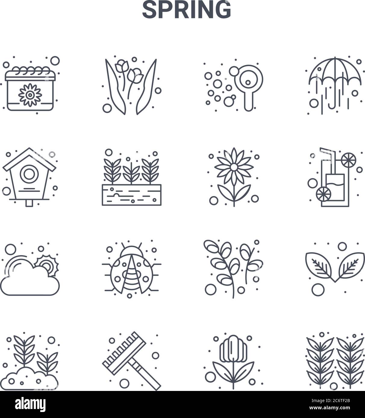 set of 16 spring concept vector line icons. 64x64 thin stroke icons ...