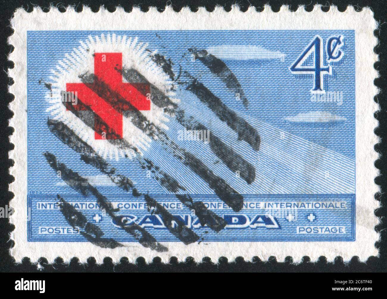 CANADA - CIRCA 1952: stamp printed by Canada, shows Red Cross on Sun ...