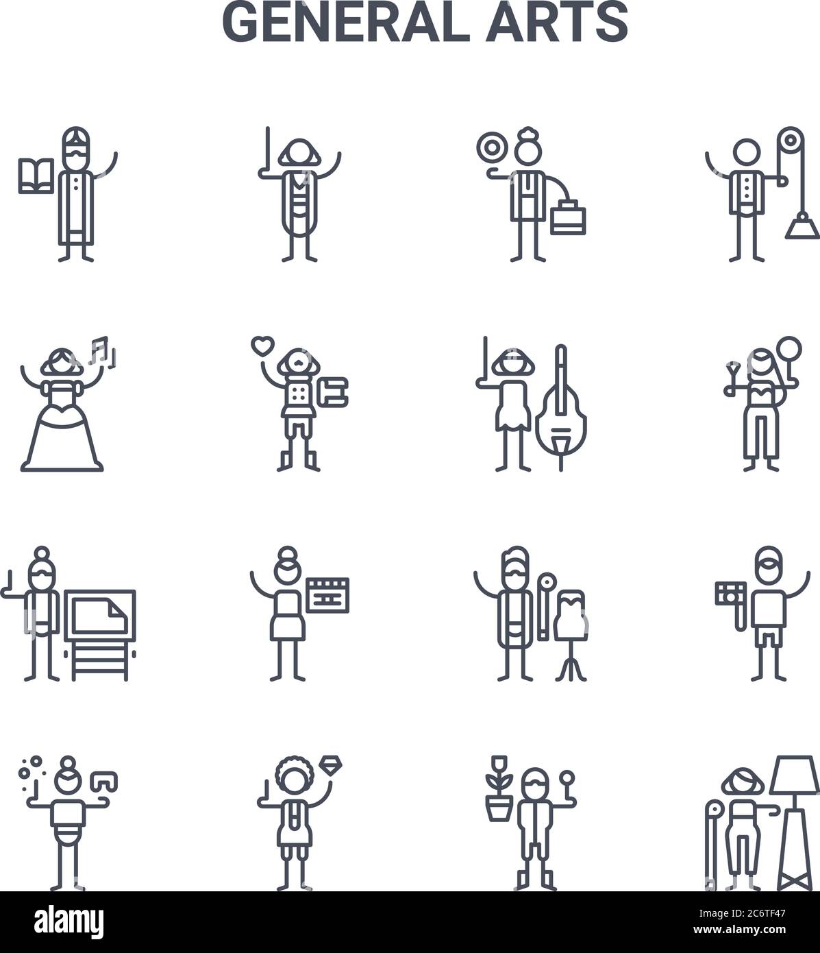 set of 16 general arts concept vector line icons. 64x64 thin stroke ...