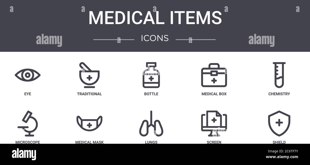 medical items concept line icons set. contains icons usable for web ...