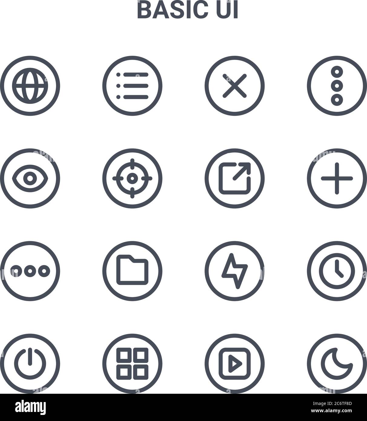 set of 16 basic ui concept vector line icons. 64x64 thin stroke icons ...