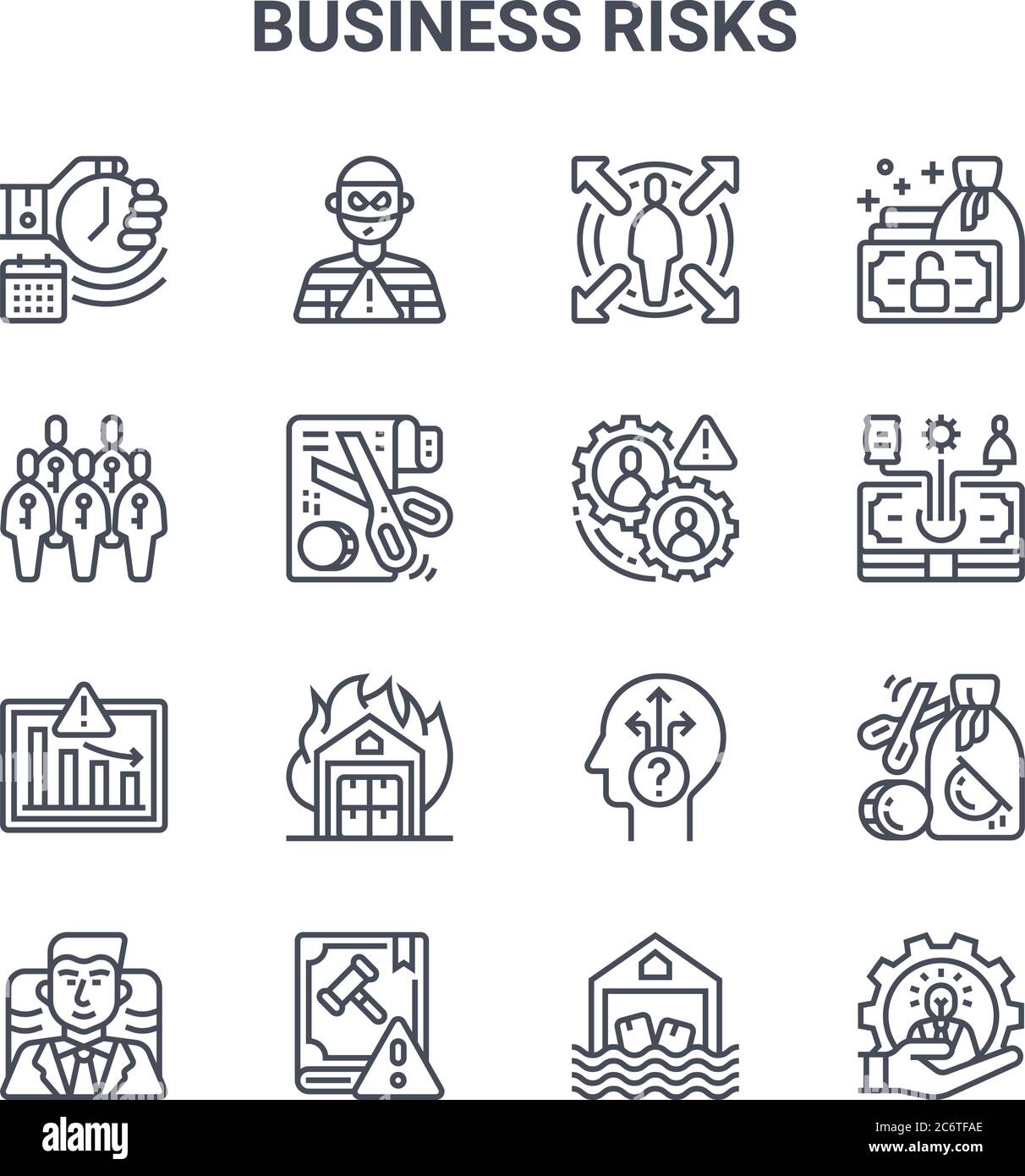 set of 16 business risks concept vector line icons. 64x64 thin stroke ...
