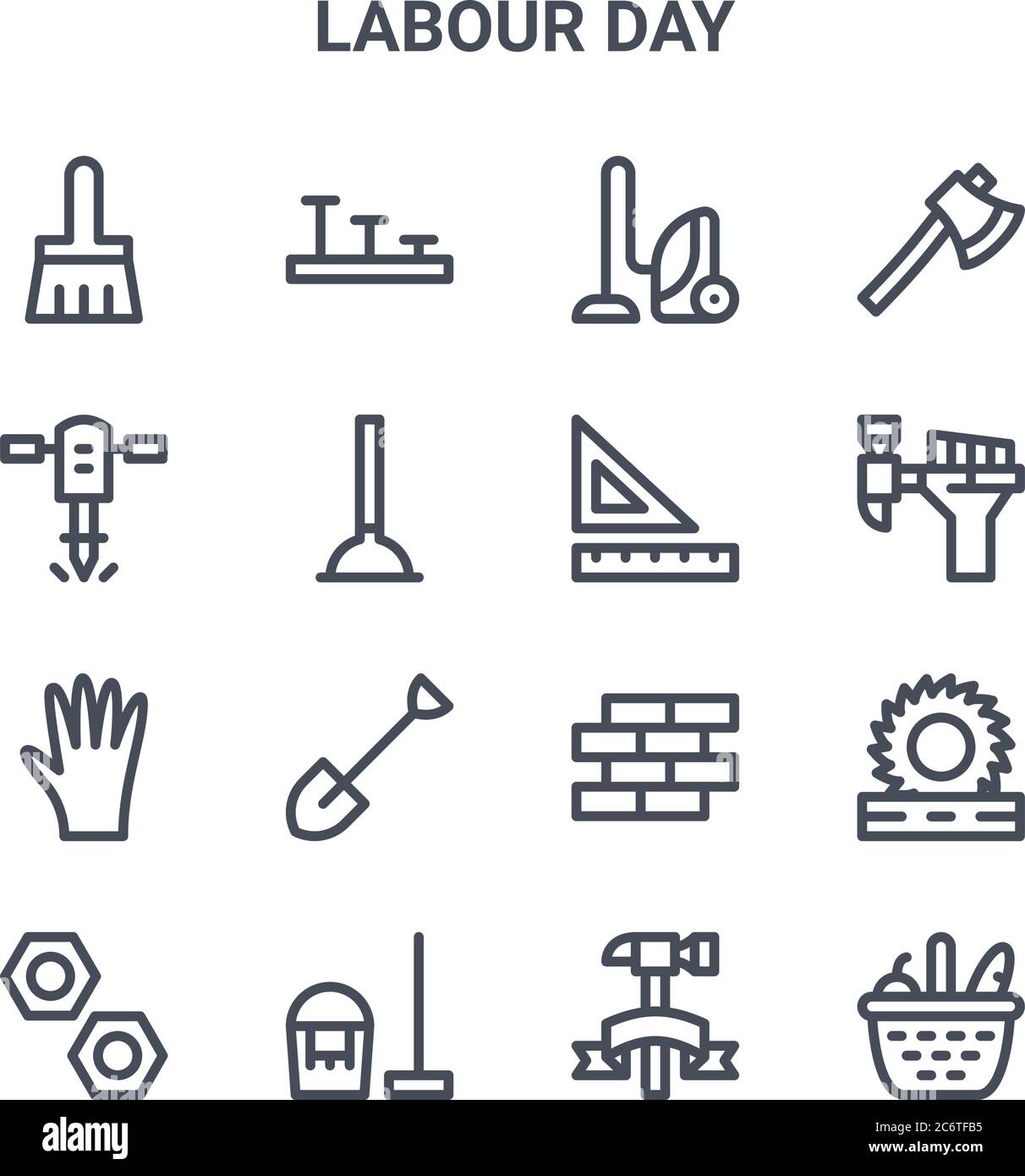 set of 16 labour day concept vector line icons. 64x64 thin stroke icons ...