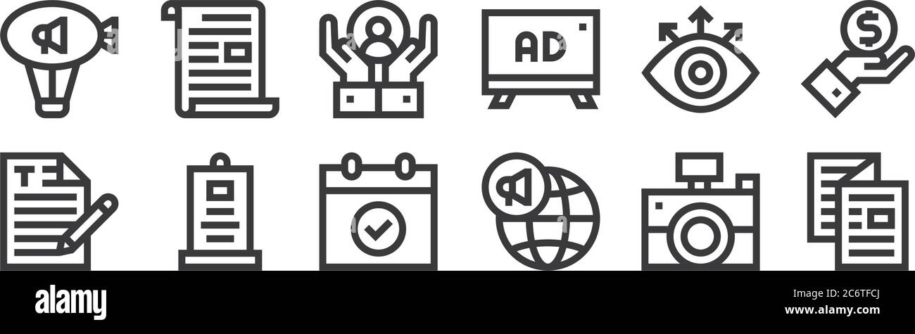 12 set of linear advertisement icons. thin outline icons such as ...