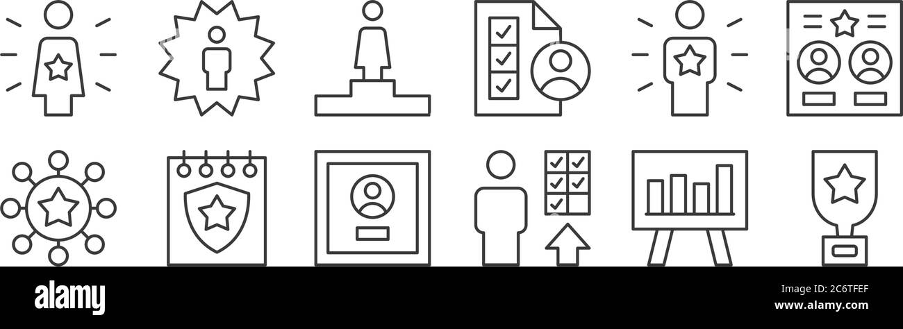 12 set of linear leadership icons. thin outline icons such as trophy ...