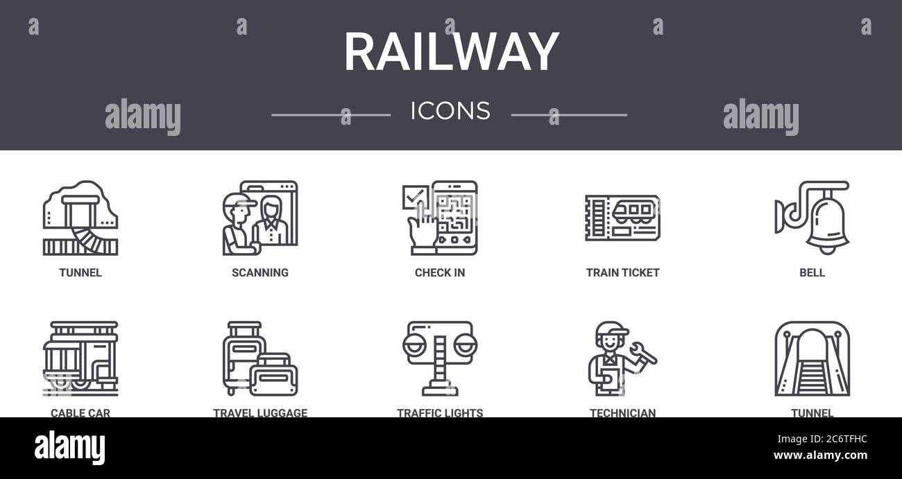 railway concept line icons set. contains icons usable for web, logo, ui ...