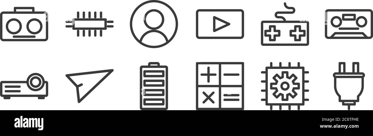 12 set of linear technology icons. thin outline icons such as plug ...