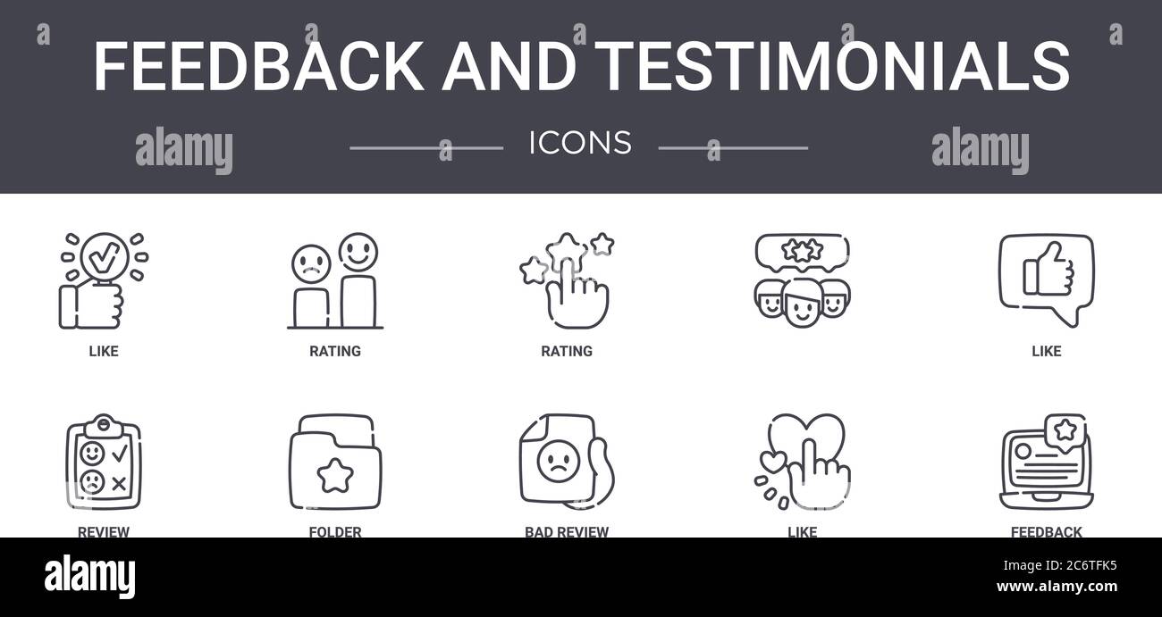 feedback and testimonials concept line icons set. contains icons usable ...