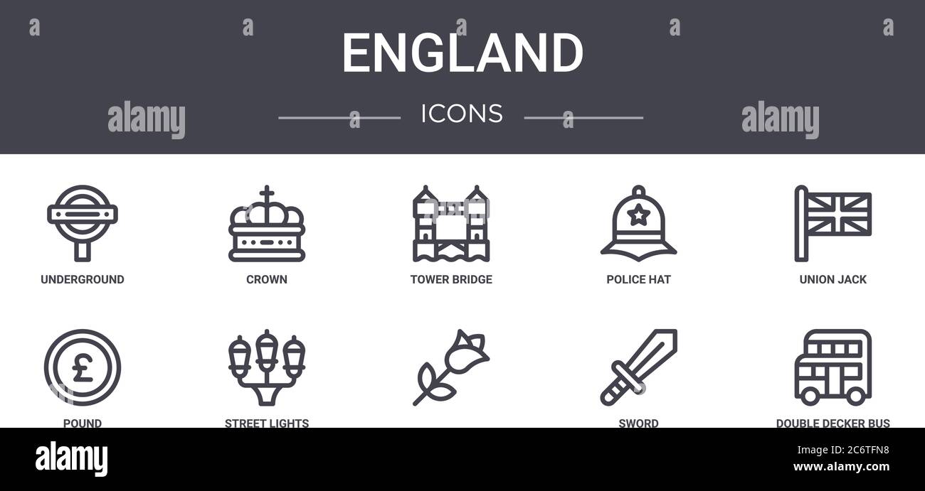 england concept line icons set. contains icons usable for web, logo, ui ...