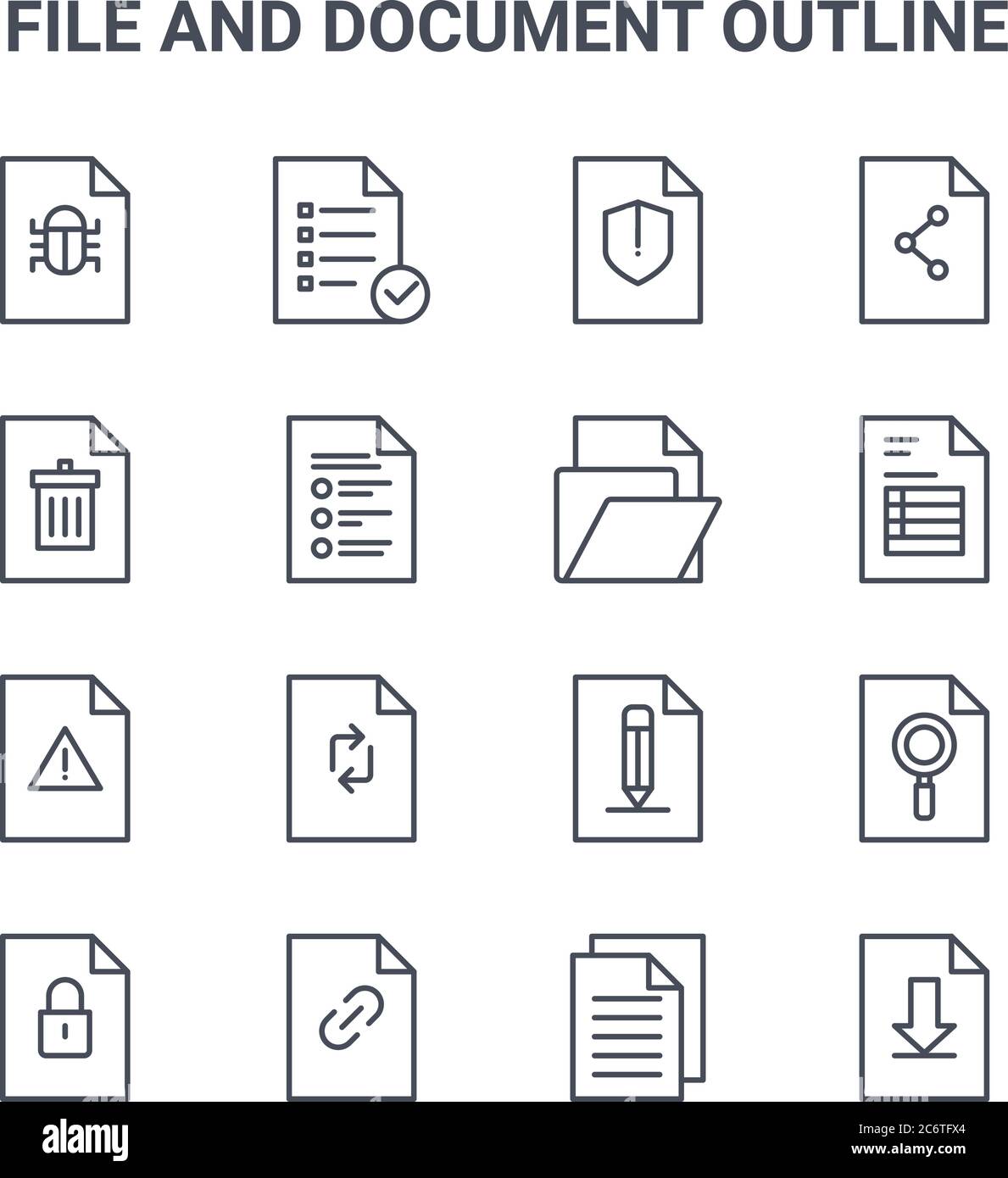 set of 16 file and document outline concept vector line icons. 64x64 ...