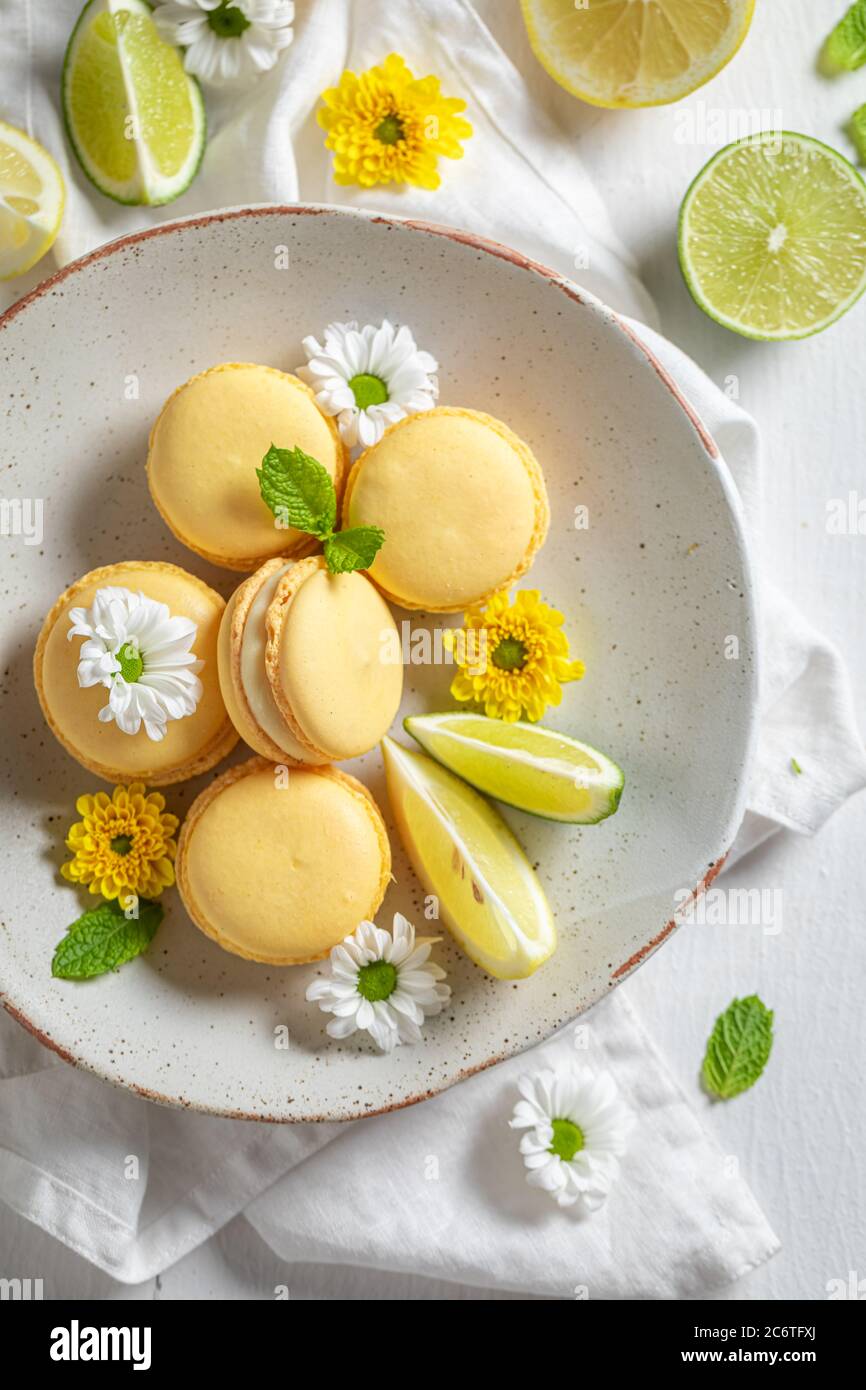 Delicious lemon macaroons as a tasty small snack Stock Photo - Alamy