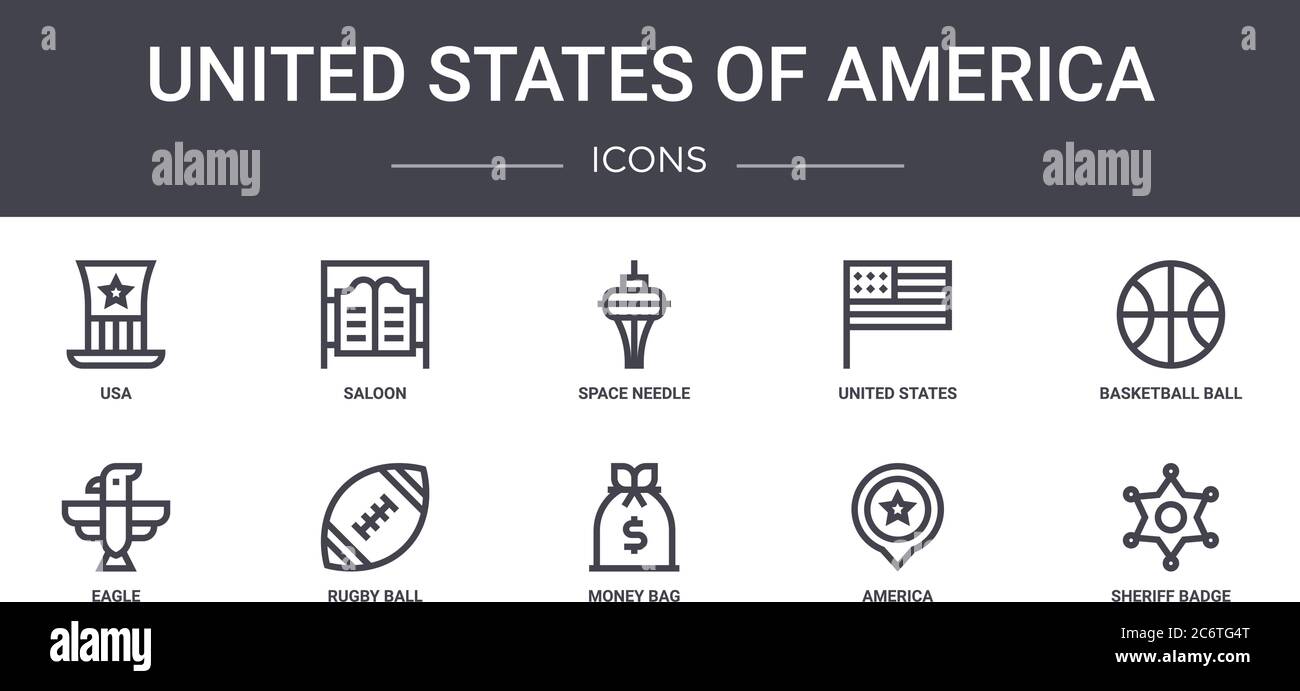united states of america concept line icons set. contains icons usable ...
