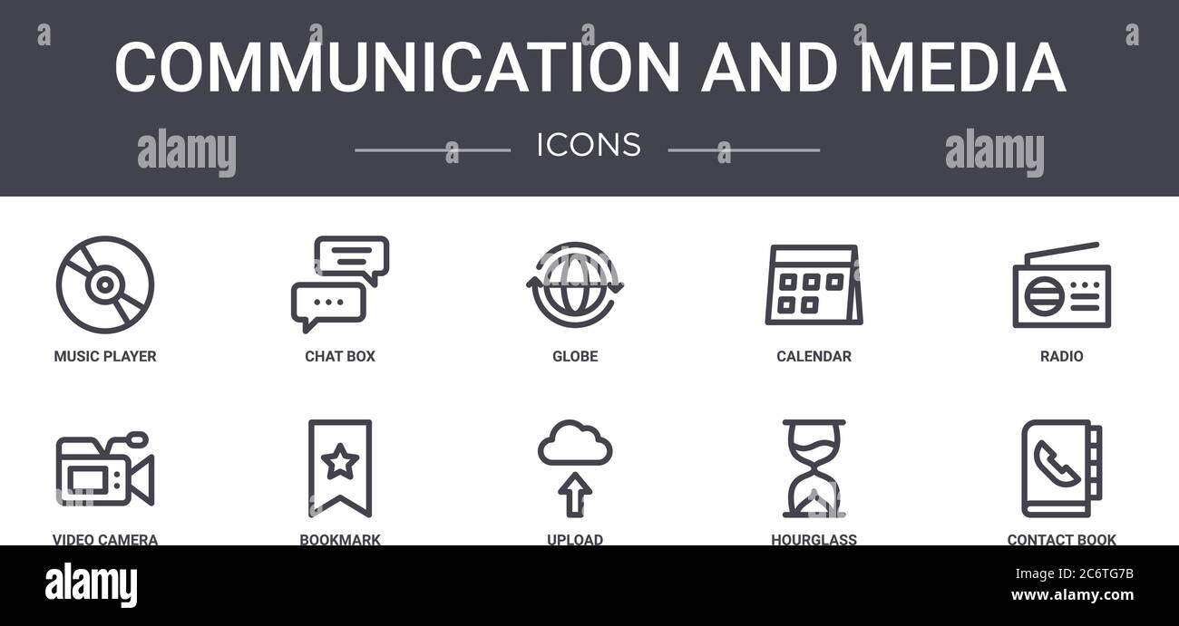 communication and media concept line icons set. contains icons usable ...
