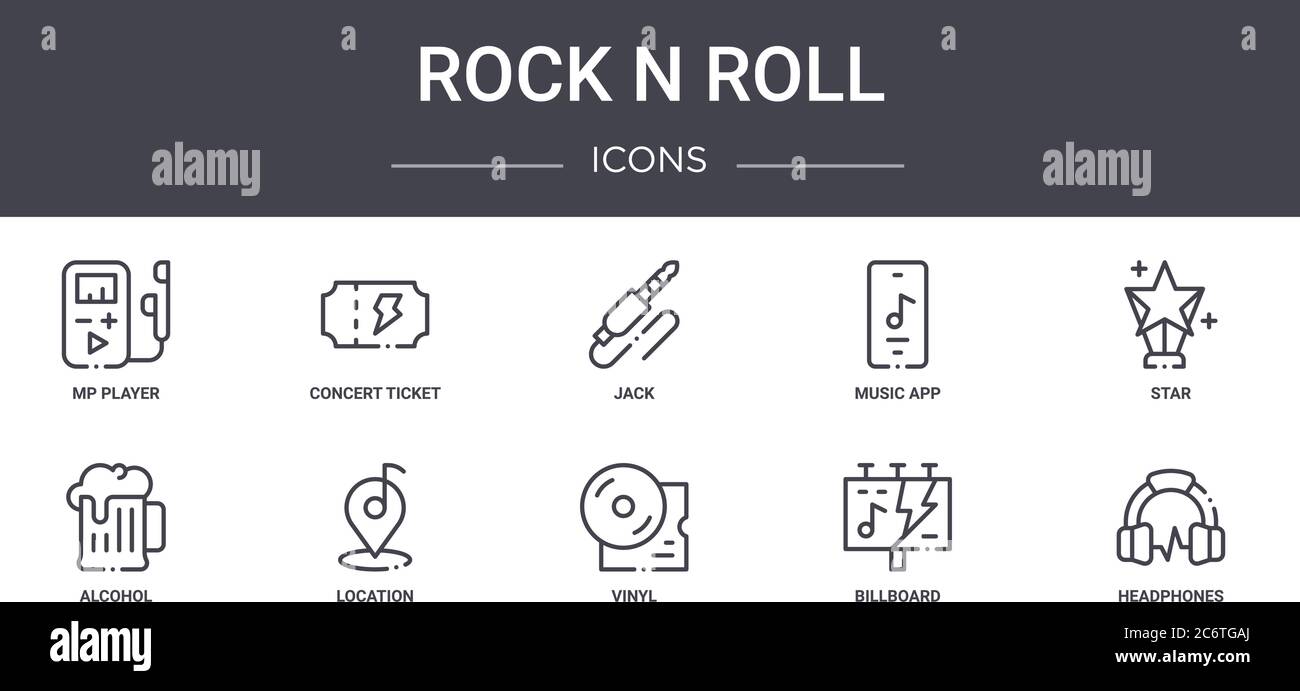 rock n roll concept line icons set. contains icons usable for web, logo ...