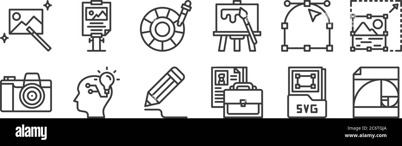 12 set of linear graphic design icons. thin outline icons such as ...