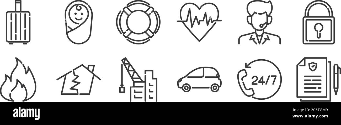 12 set of linear insurance icons. thin outline icons such as insurance ...
