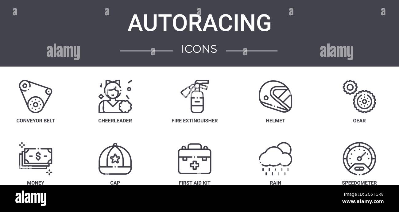 autoracing concept line icons set. contains icons usable for web, logo ...