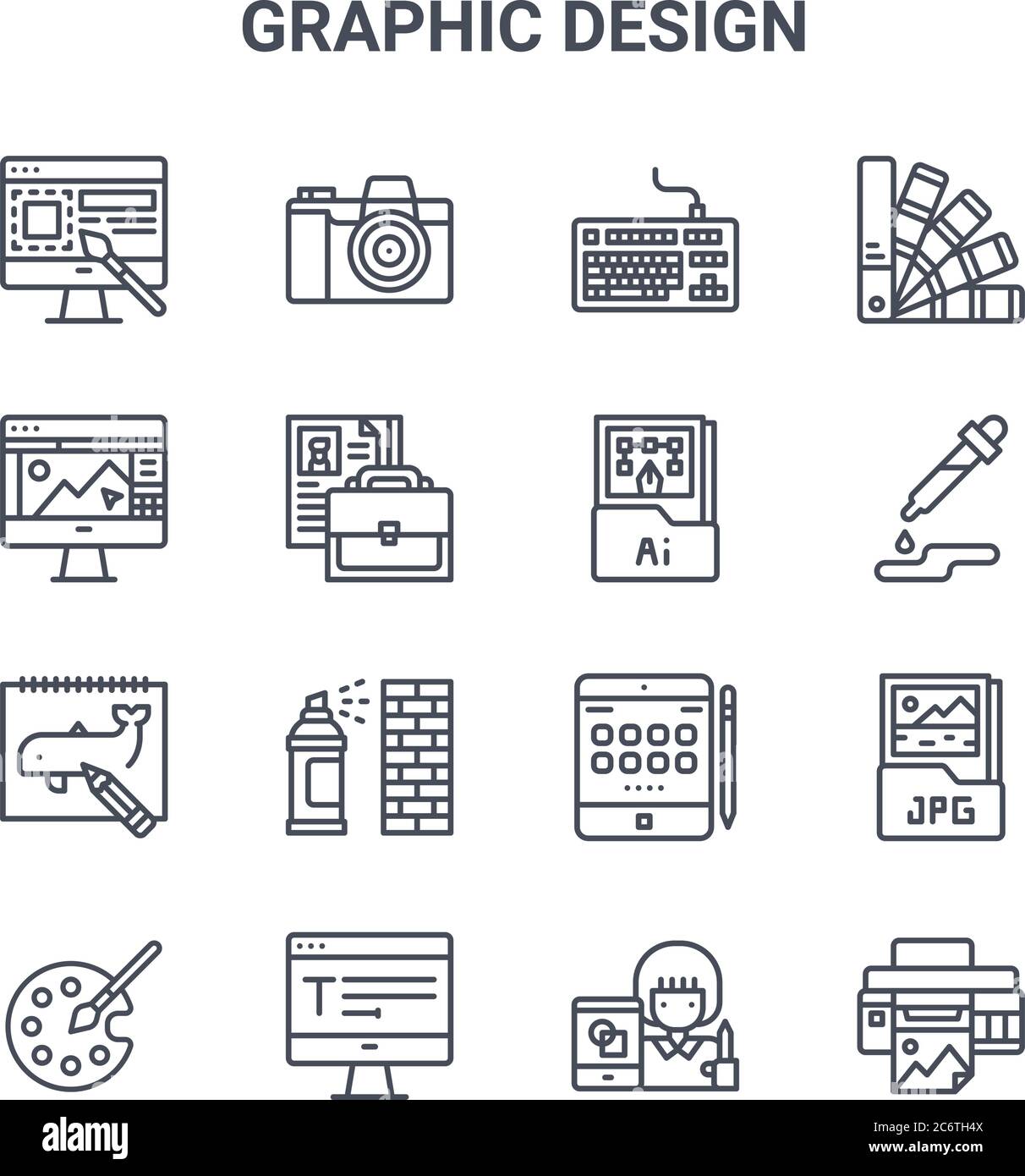 set of 16 graphic design concept vector line icons. 64x64 thin stroke ...