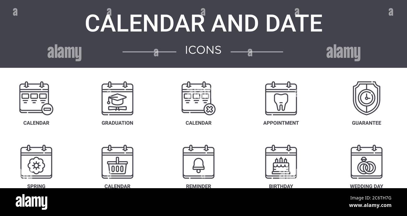 calendar and date concept line icons set. contains icons usable for web ...
