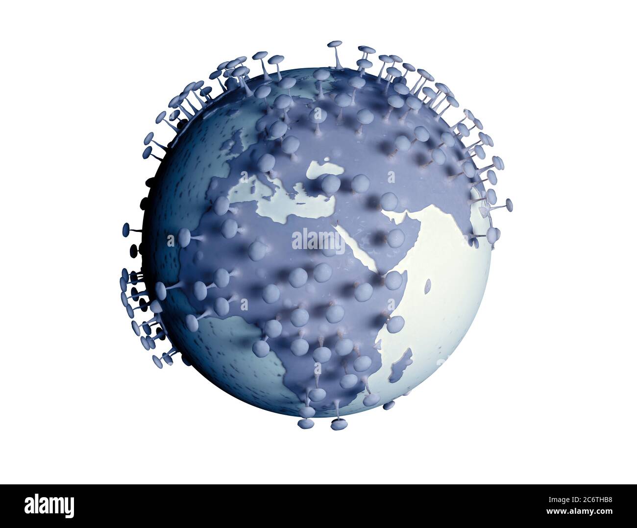 Planet earth transform to virus cell isolated on white background. 3d ...