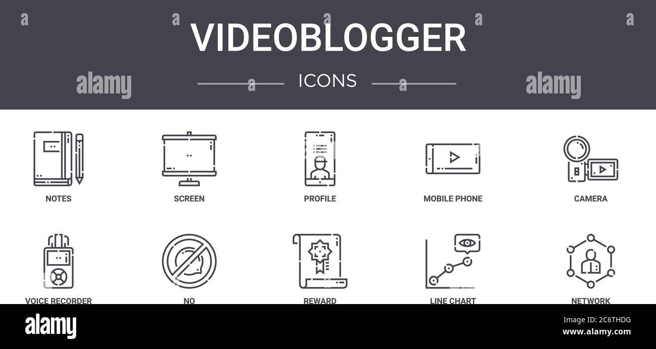 videoblogger concept line icons set. contains icons usable for web ...