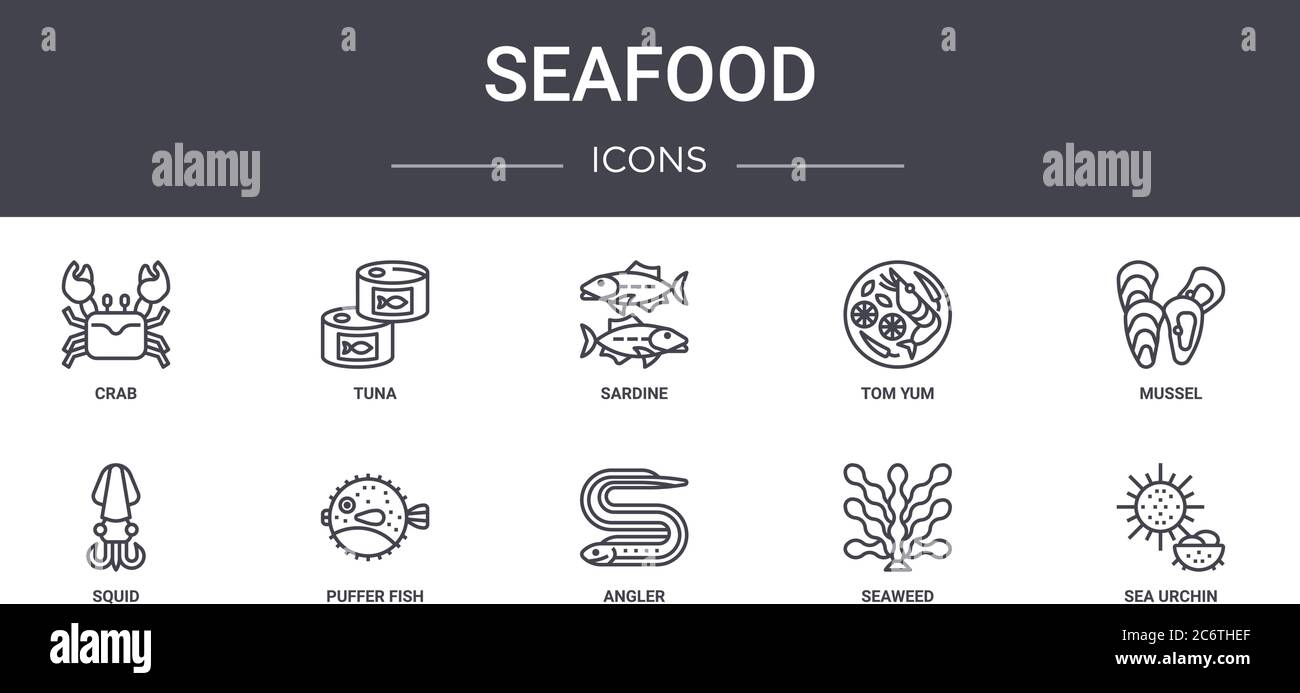 seafood concept line icons set. contains icons usable for web, logo, ui ...
