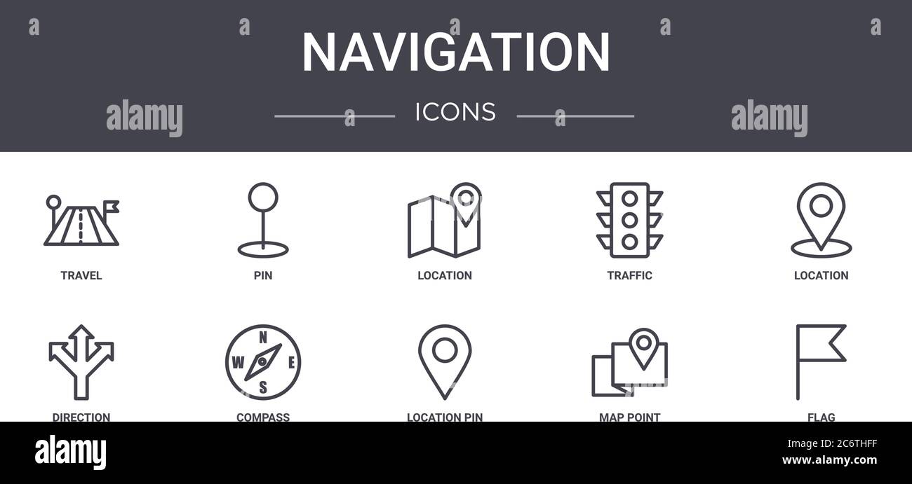 navigation concept line icons set. contains icons usable for web, logo ...